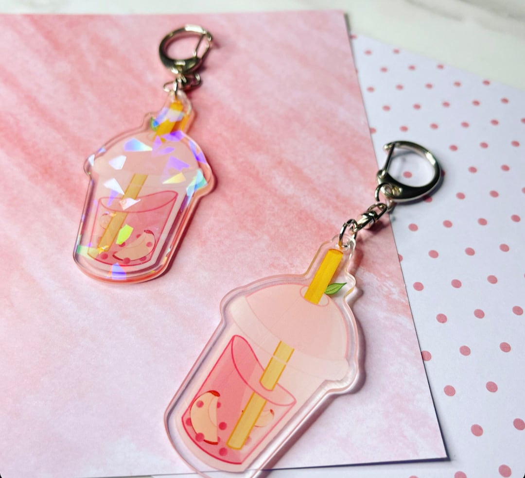 Peach Bubble Tea Keyring, Peach Boba Tea Keyring, Boba Tea Keyring ...