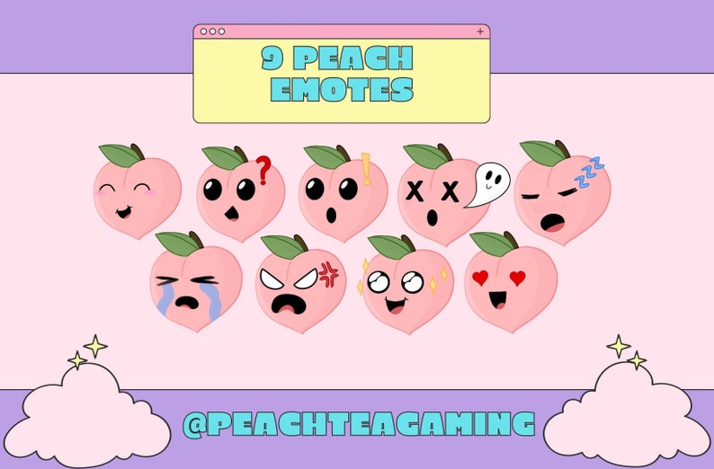 9 Peach Twitch Emotes Hand Drawn Twitch Emotes Discord - Etsy