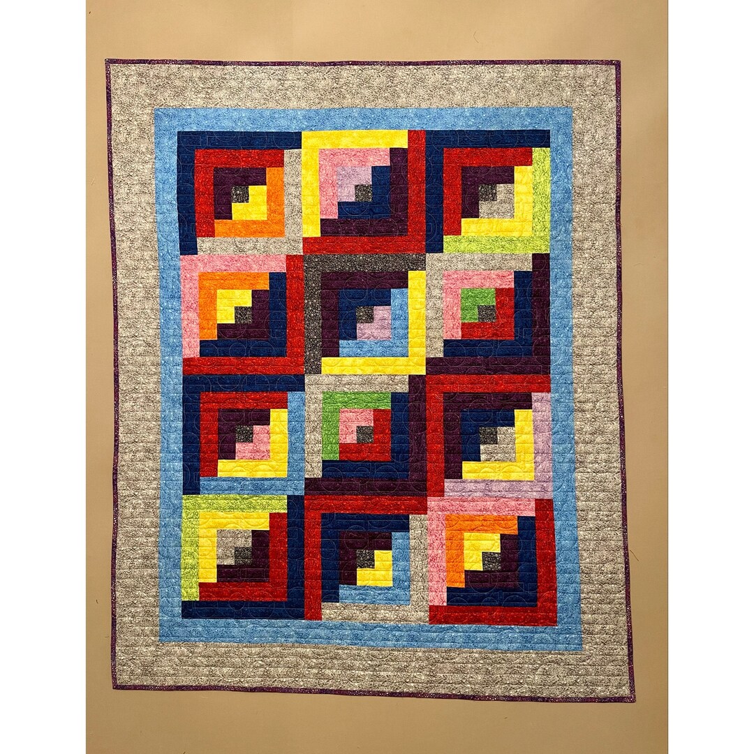 Bright, Bold Log Cabin Throw Quilt 57x70 - Etsy