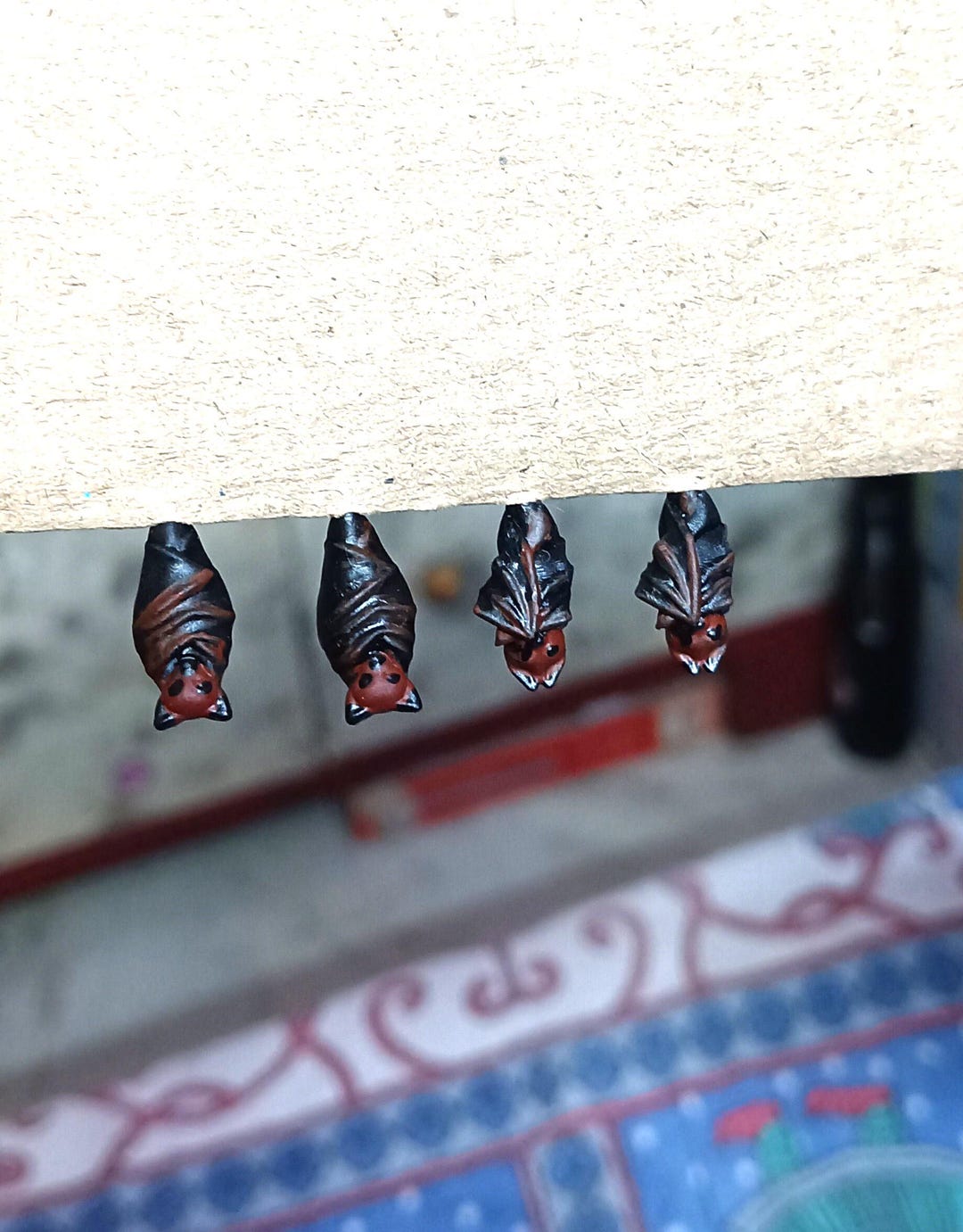 Lot4 Miniature Sleeping Hanging Bats 1:12 Scale Bird Mini for Horror ...