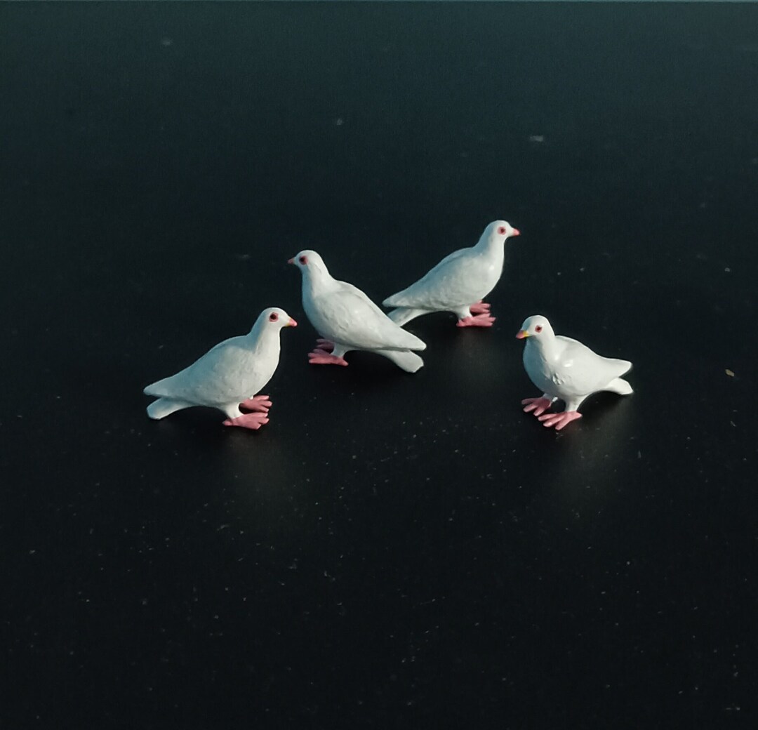 Lot4 Miniature White Dove Pigeon 1:12 Scale Bird Mini for Horror ...