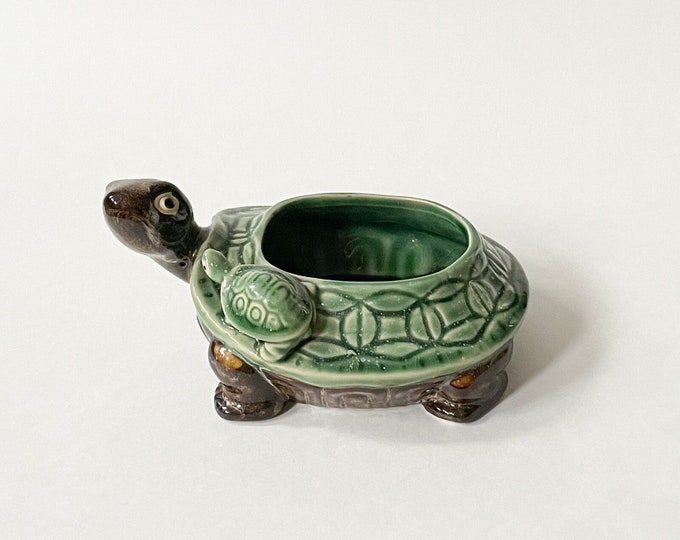 Vtg Ceramic Turtle Planter Cute Novelty Green Turtle W/ Baby Turtle ...