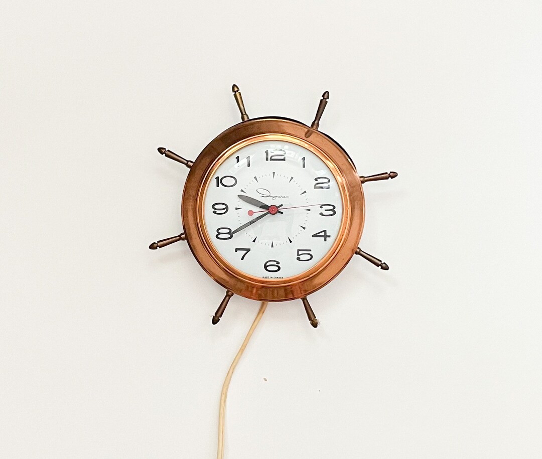 Vtg Copper Ship Wheel Clock by Ingraham Midcentury Electric Copper Wall ...