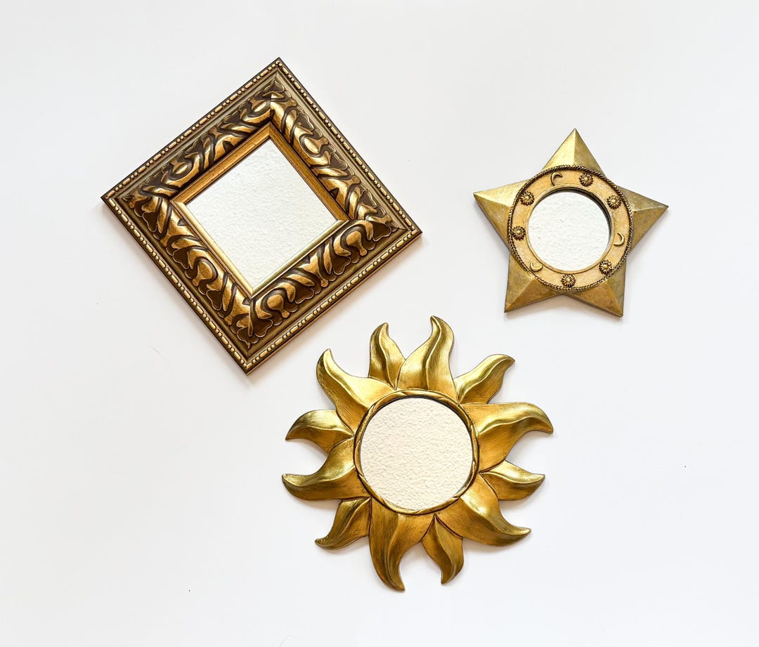 Vtg Mismatched Accent Mirrors Gold Sun Star Wall Mirrors 3pc Set - Etsy