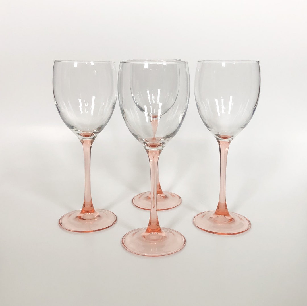 Vtg Luminarc Wine Glass Set W/ Pink Stem 4pc Set - Etsy