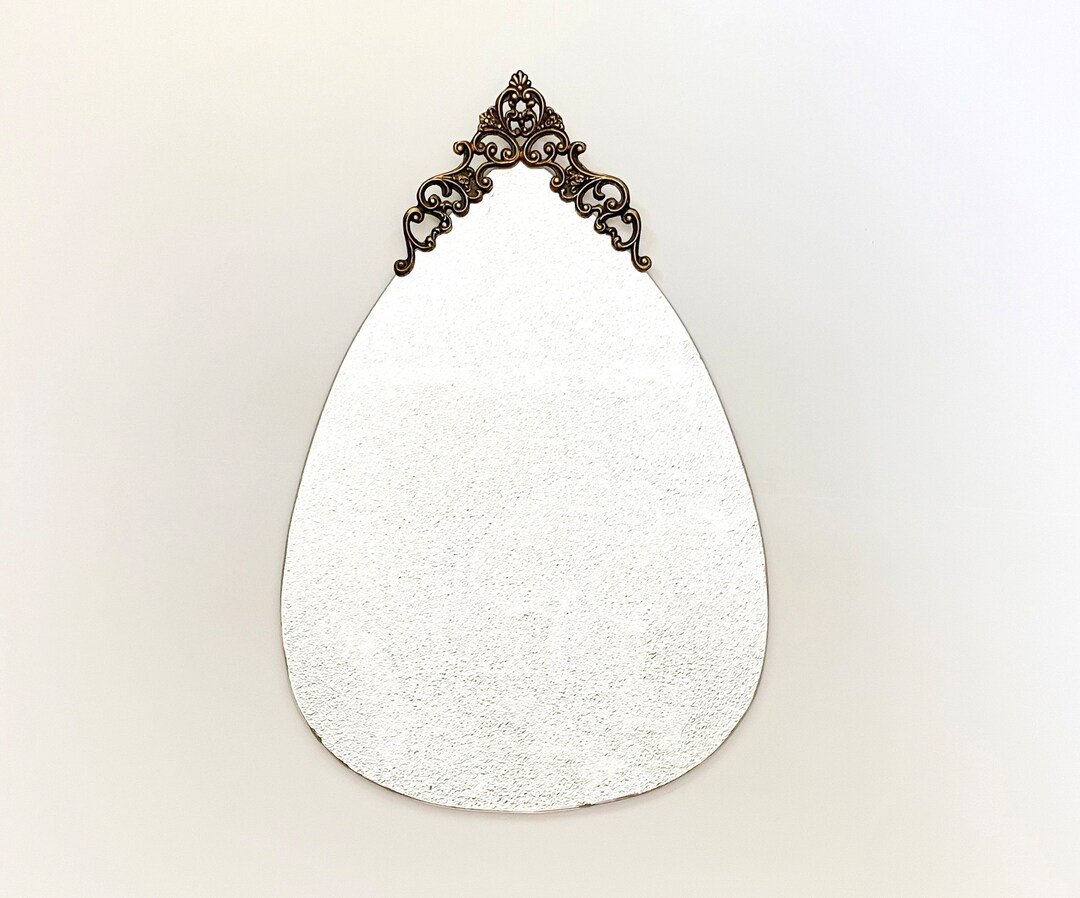 Midcentury Teardrop Wall Mirror Unframed W/ Ornate Brass Finial & Raw ...