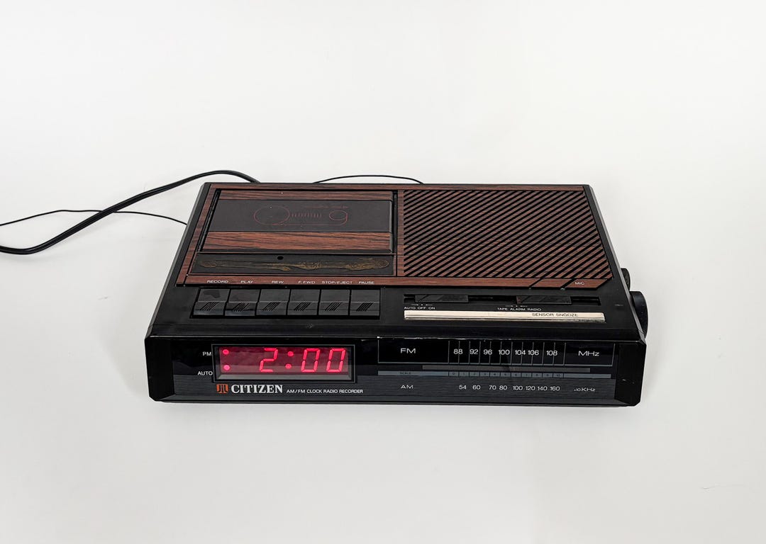 Retro Citizen Clock Radio & Cassette Player Faux Bois Woodgrain Digital ...