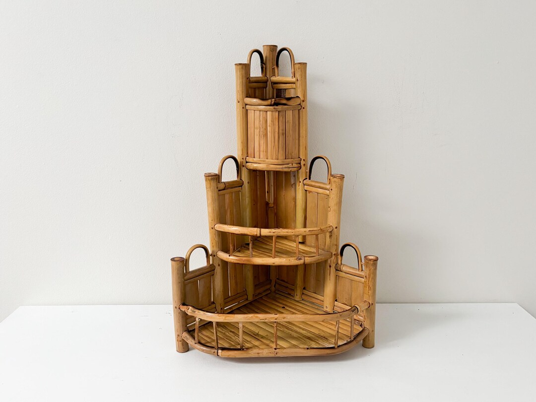 Vtg Bamboo Desk Organizer Split Bamboo Cane Tabletop Corner Shelf - Etsy