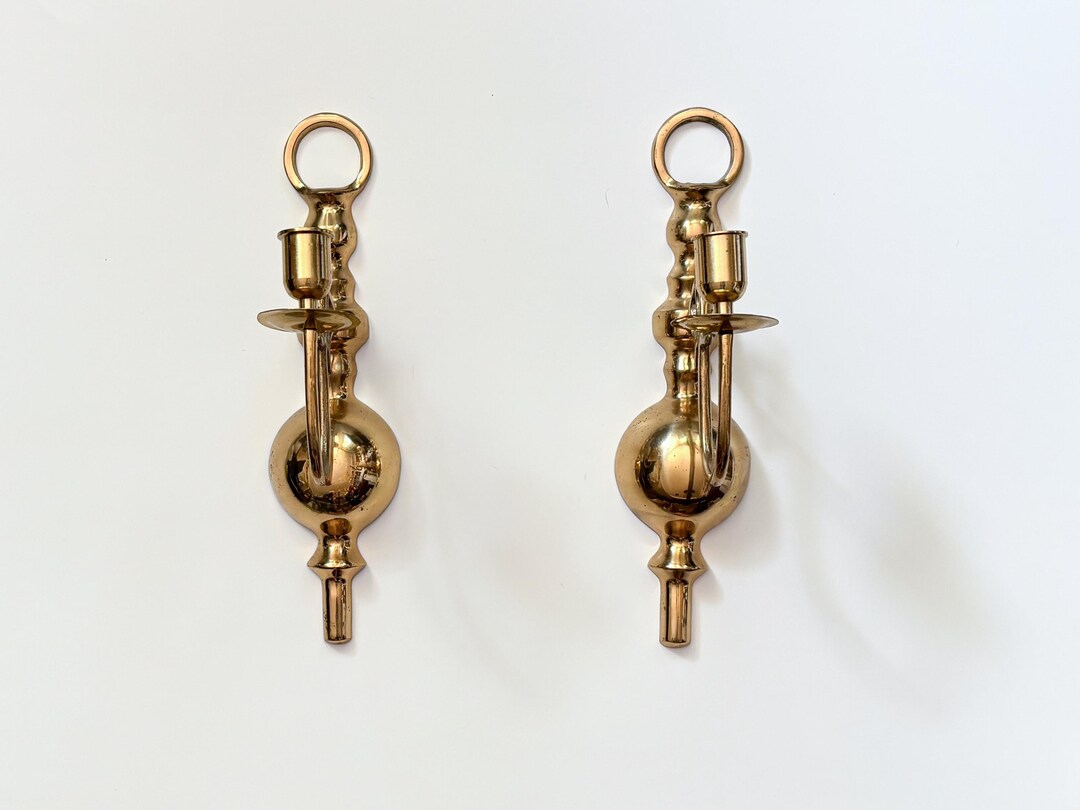 Vintage Brass Candle Sconces • Gold Colonial Style Wall Sconces ...