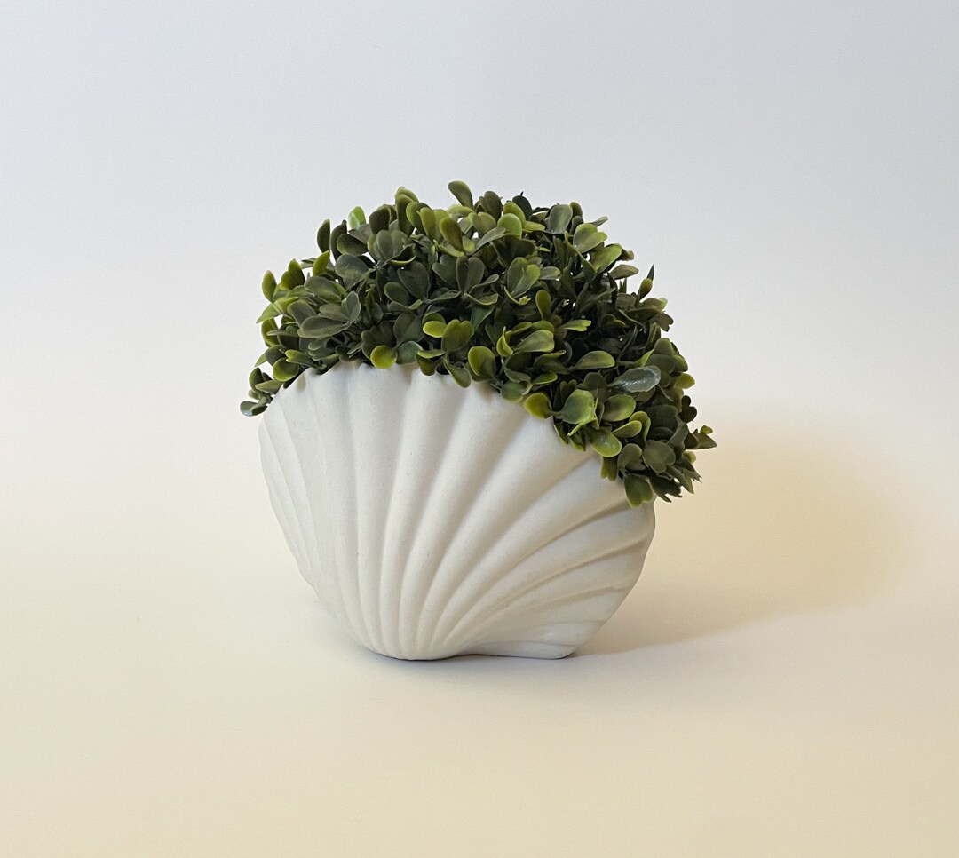 Vtg Ceramic Seashell Planter Matte White W/ Glossy Blue Interior ...
