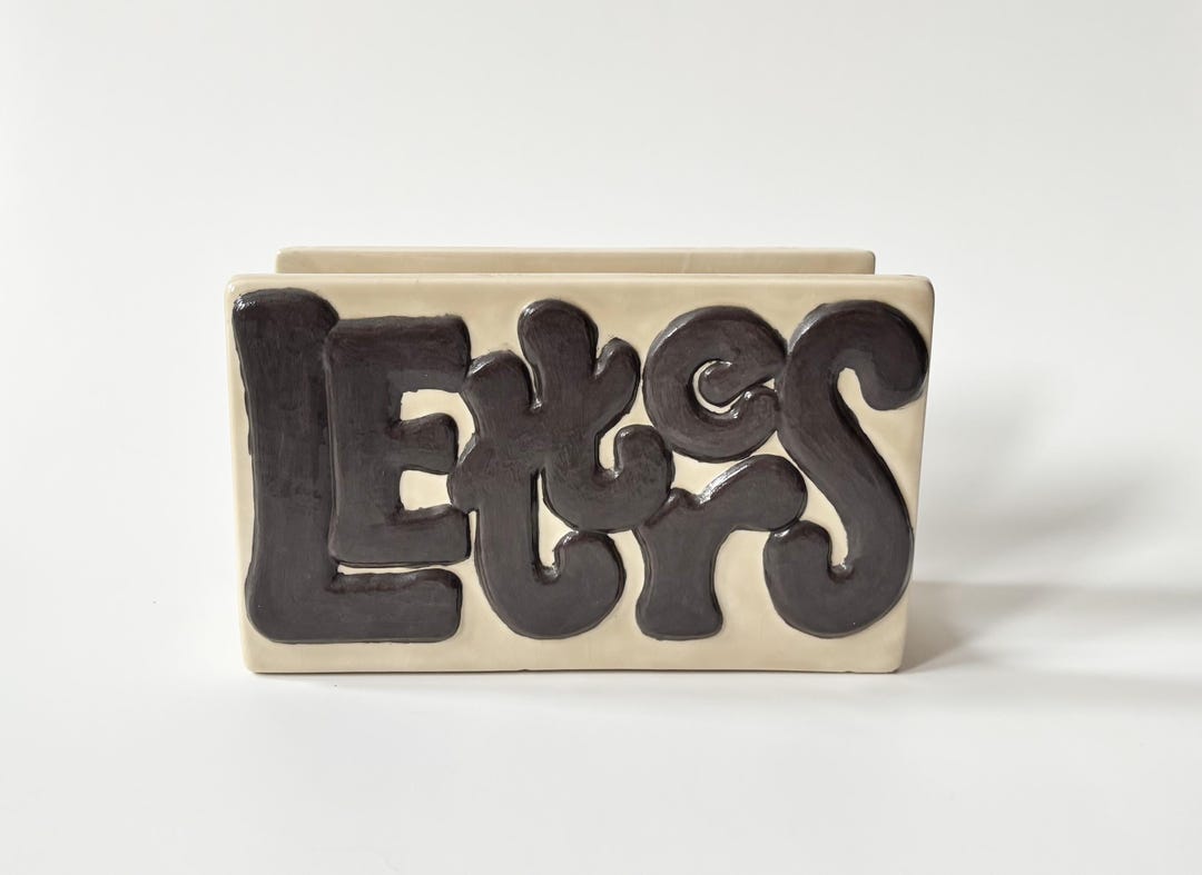 Vtg Ceramic Letter Holder Desktop Mail Organizer Sorter W/ “letters” in ...