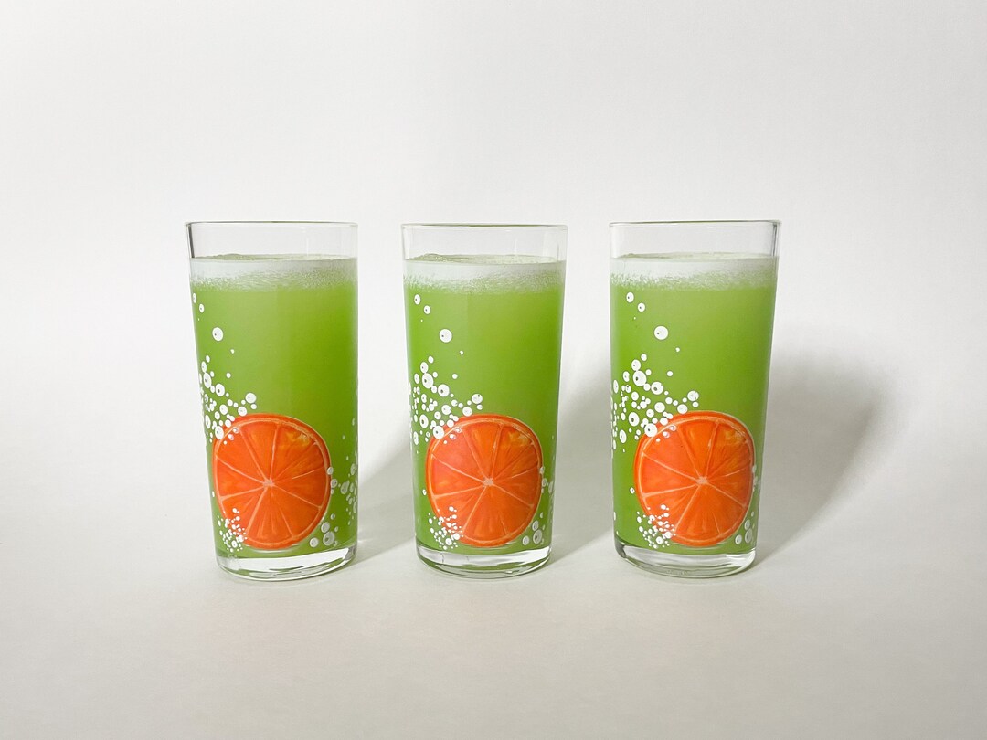 Retro Orange Graphic Highballs by Luminarc W/ Green Background & White ...