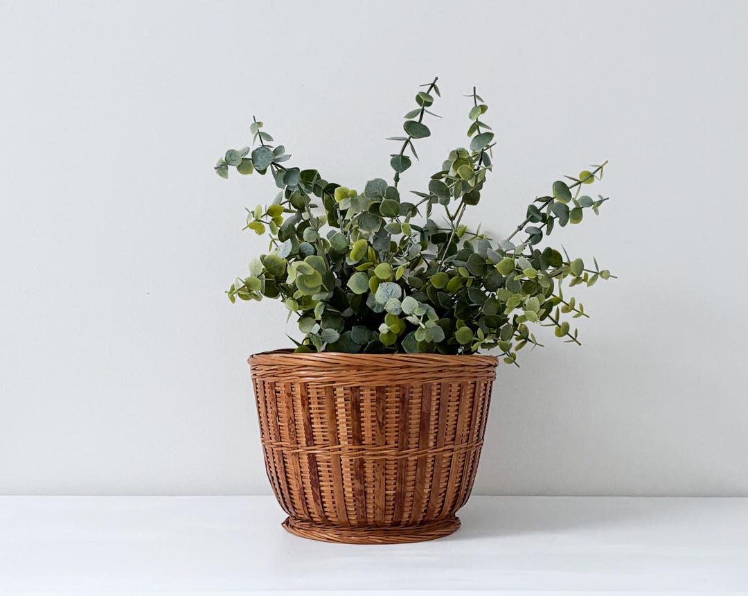 Vtg Split Bamboo Planter Woven Straw Wood Basket Potted Plant Cover - Etsy