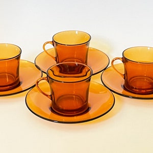 MCM Amber Glass Teacup & Saucer Set by Duralex France, Orange Glass ...