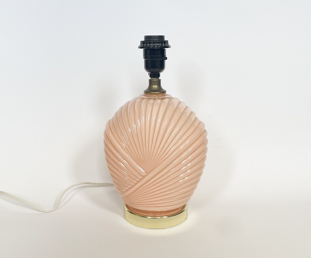 90s Pink Glass Table Lamp Peach W/ Woven Braided Look & Gold Base Retro ...
