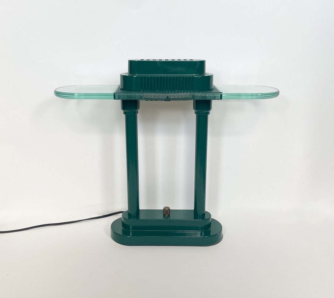 Retro Postmodern Bankers Lamp Green Robert Sonneman/art Deco Style ...