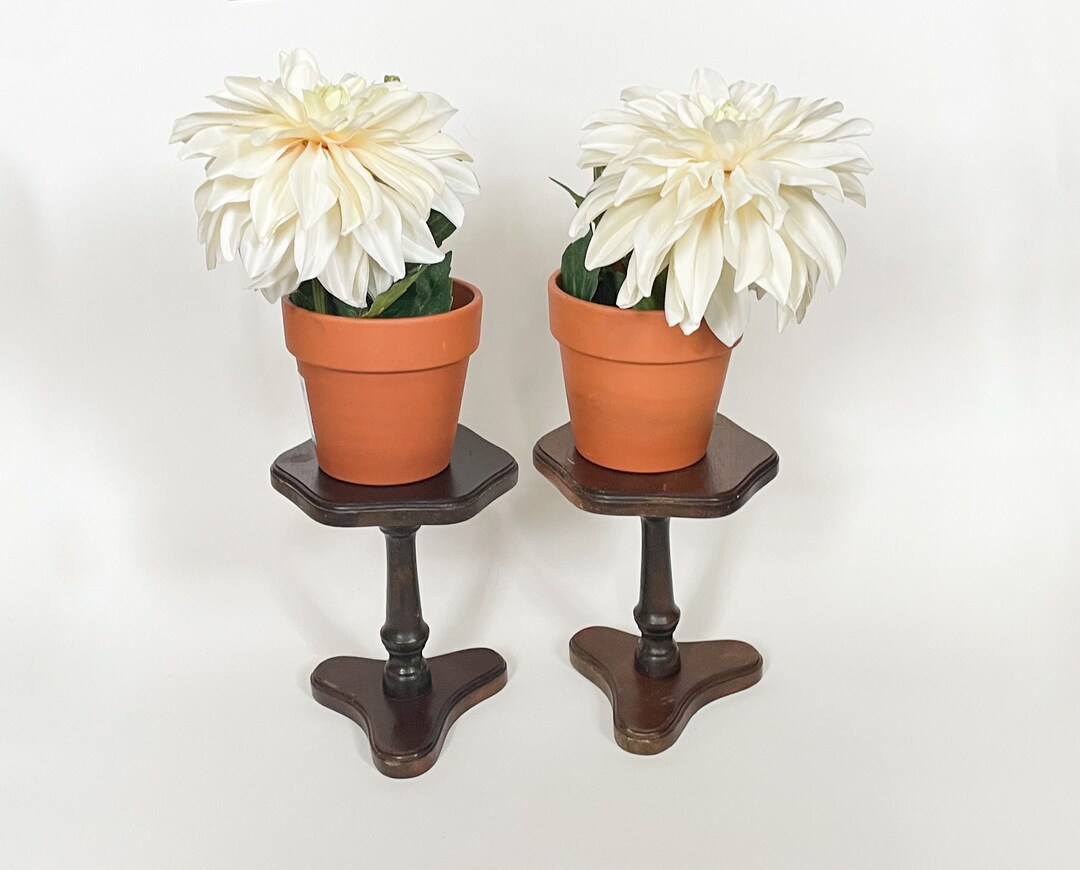 Vtg Wood Plant Stand Set Hexagonal Pedestal Style Solid Wood Display ...
