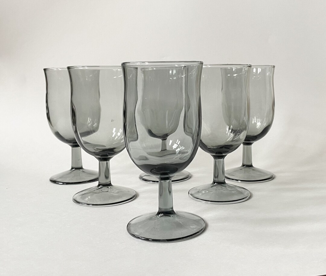 Vtg Grey Wine Glasses Poco Grande Style Stemware Short Stem & - Etsy