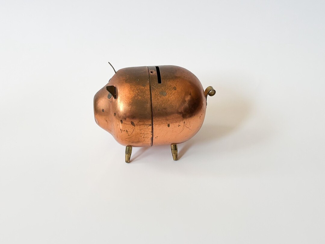 Vtg Copper Piggy Bank by Coppercraft Guild Pull-open Pig Shaped Coin ...