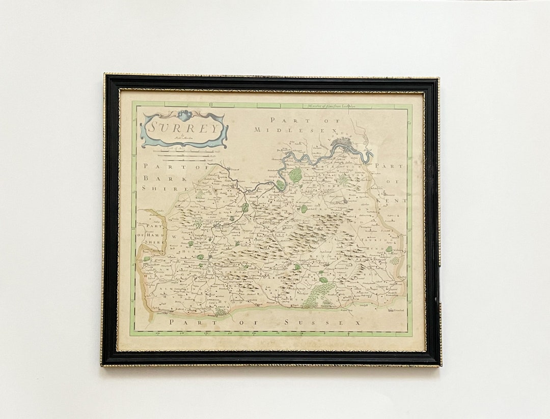 Framed Antique Map Topographical Chart of Surrey by Robert - Etsy