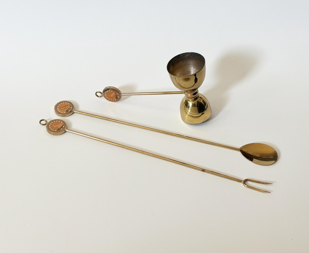Vtg Brass Bar Tools W/ Star & Eagle Medallion Handle Include Jigger ...