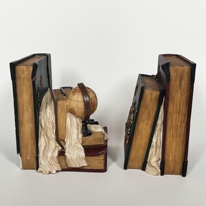 Vtg Seafaring Themed Bookends Resin Antique Book & Explorer Tools 2pc ...