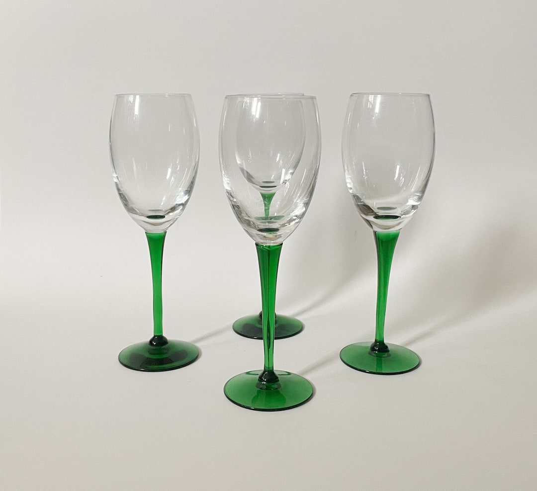 Vtg Emerald Green Stem Wine Glasses W Clear Bowls 4pc Set Etsy