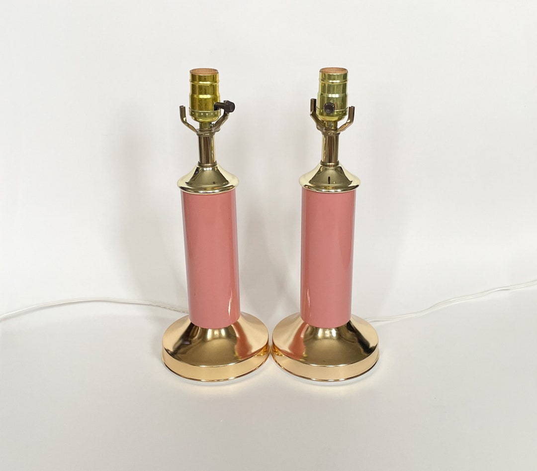 Retro 90s Pink Table Lamps W/ Brass Base & Blush Pink Metal Body - Etsy