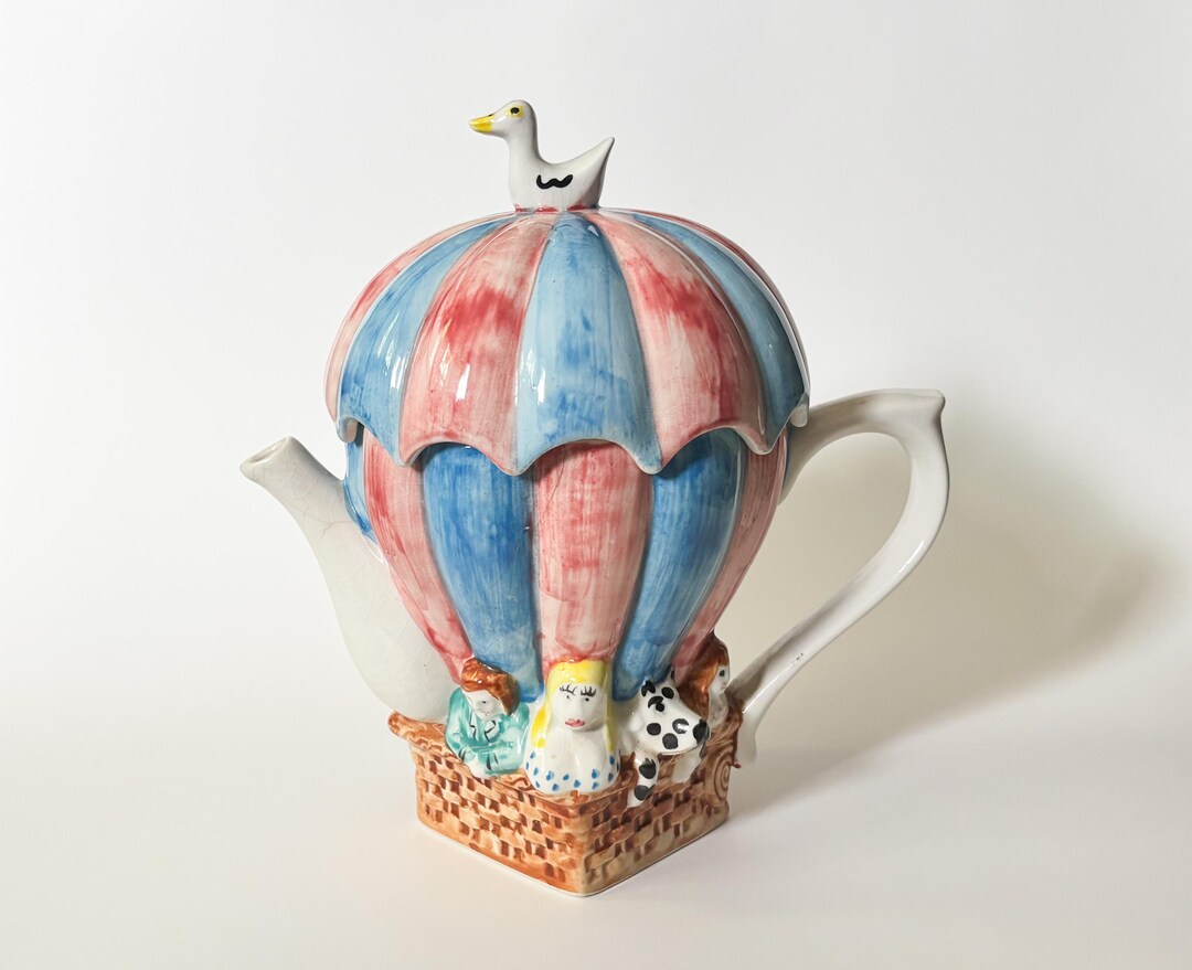 Vtg Novelty Hot Air Balloon Teapot Hand Painted by Swineside Ceramics ...
