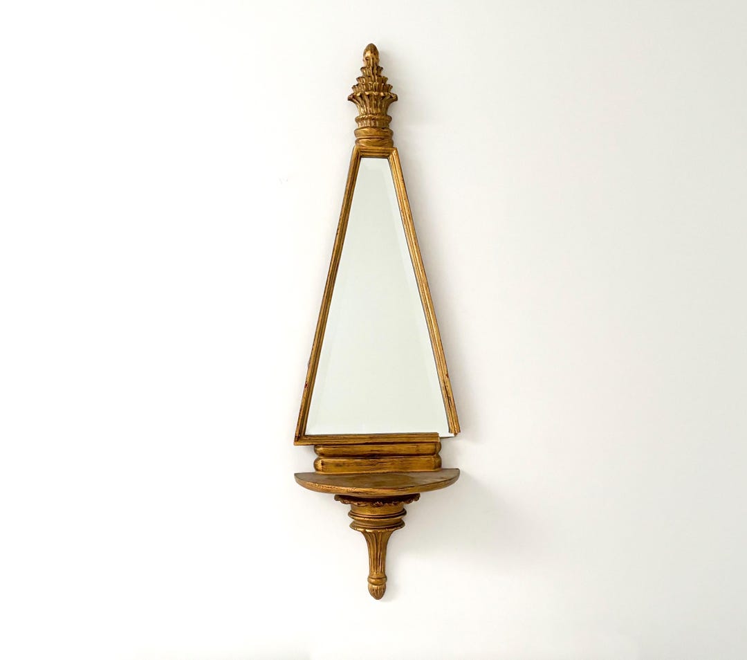 Vtg Triangular Gilt Wall Mirror W/ Shelf & Beveled Mirror Glass - Etsy