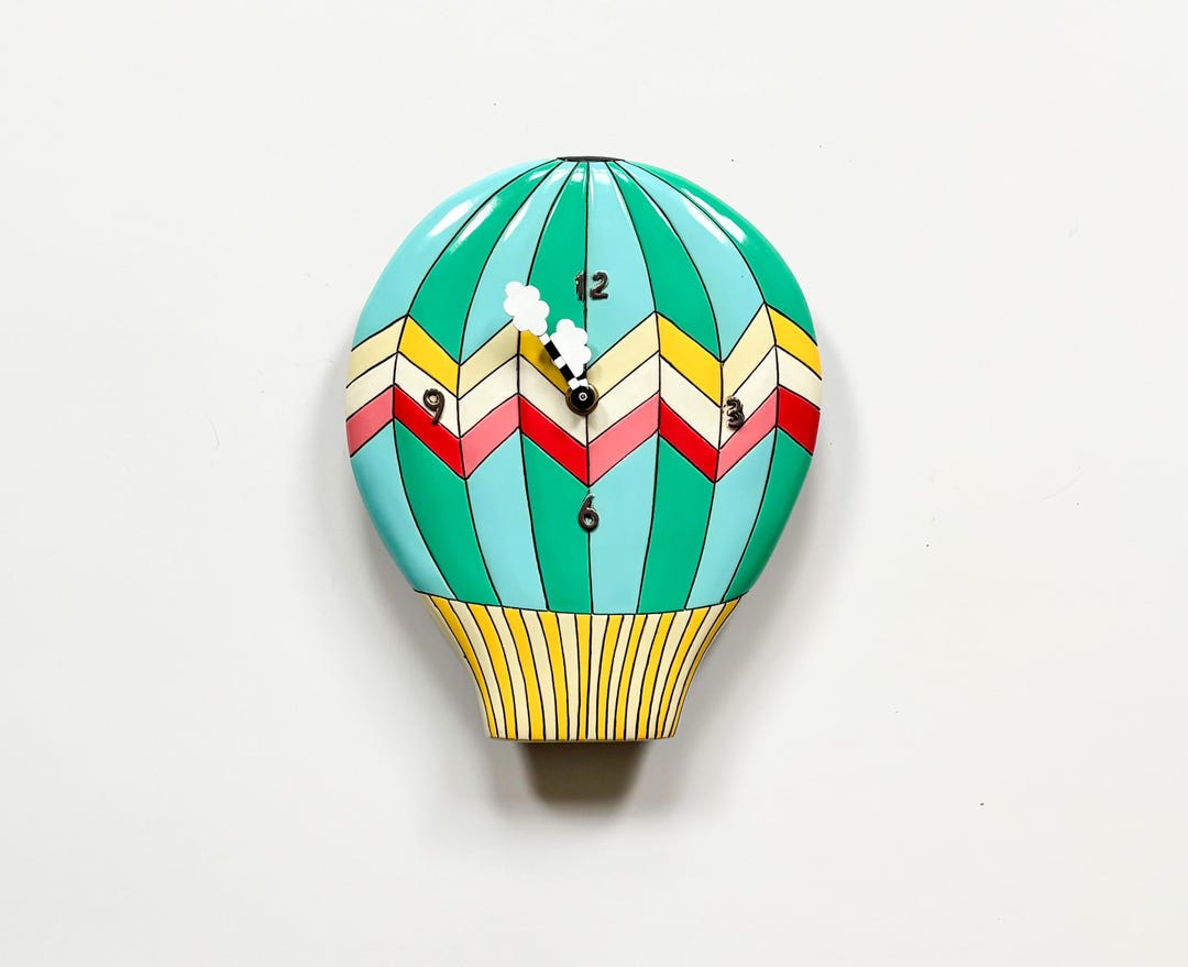 Retro Hot Air Balloon Clock W/ Cloud Hands Cute Colourful Novelty Wall ...