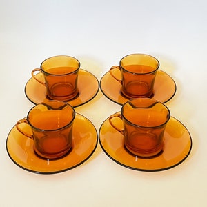 MCM Amber Glass Teacup & Saucer Set by Duralex France, Orange Glass ...