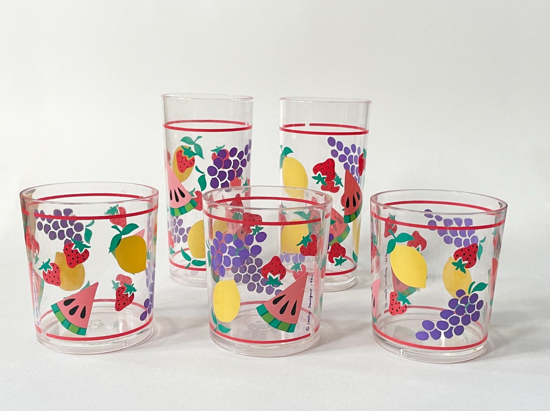 Colourful 90s Patio Cups Fun Tropical Fruit Pattern by Leahy Designs ...