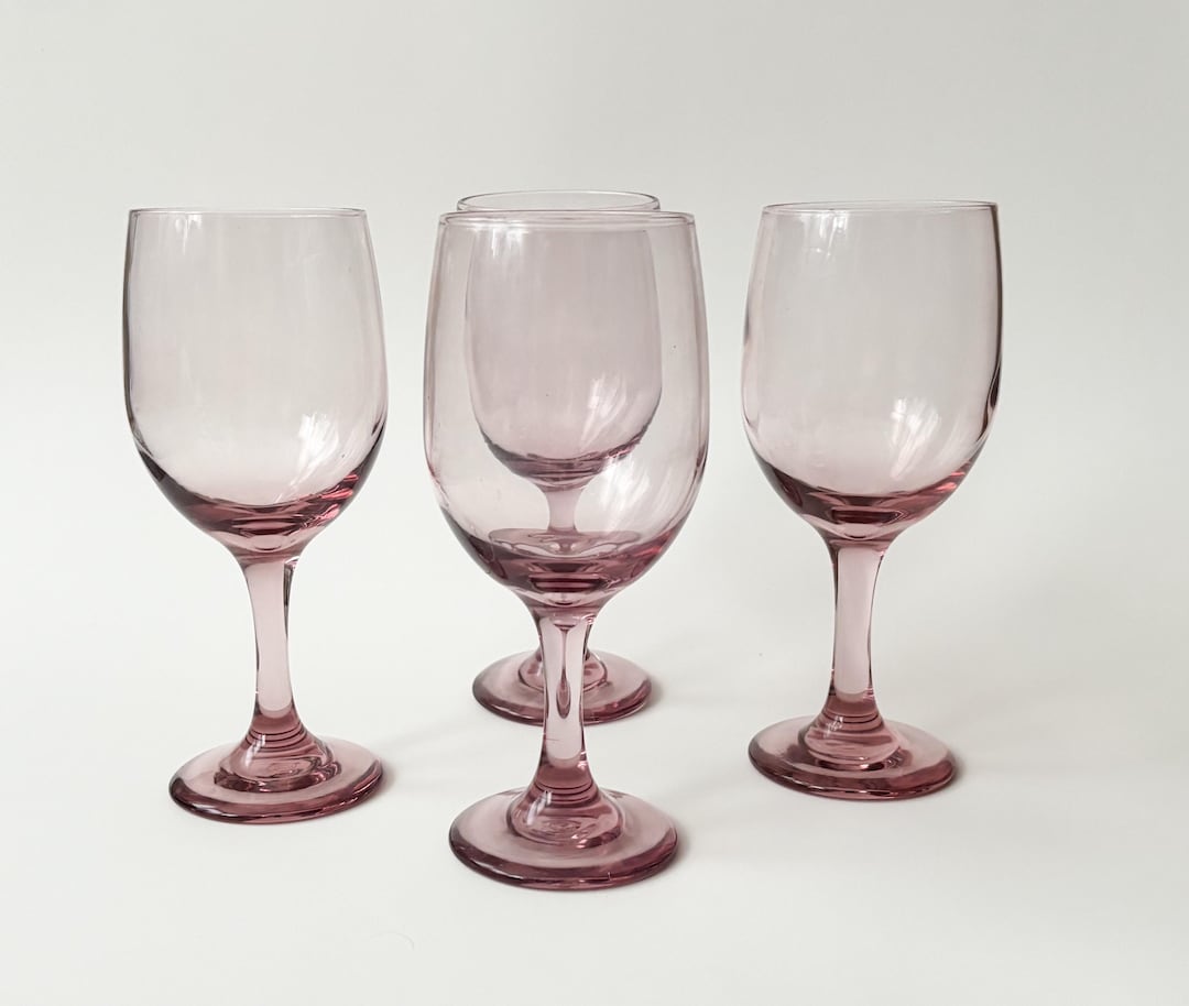 Vtg Pink Wine Glass Set Thick Blush Pink Glass 4pc Set - Etsy