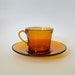 MCM Amber Glass Teacup & Saucer Set by Duralex France, Orange Glass ...