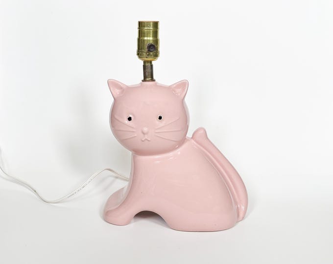 1980s Minimalist Pink Ceramic Cat Table Lamp by Céramique De Beauce ...