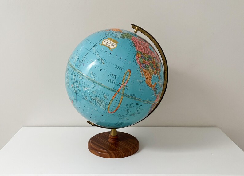 Retro 12” Cram Imperial World Globe W/ Meridian Full Colour on Wood ...