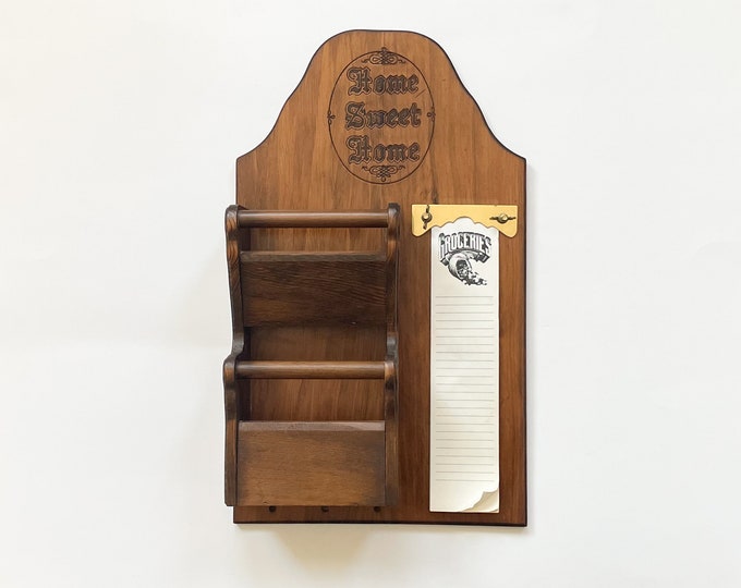 Vtg Wood Mail Organizer W/ Grocery List Pad & Pyrographic “home Sweet ...