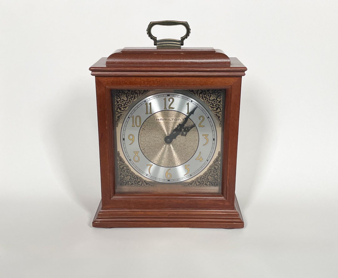 Vtg Art Nouveau Mantel Clock Wood hamilton Carriage Clock W/ Gold ...