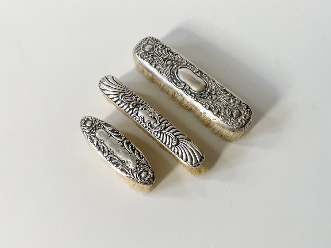 Antique Repoussé Silver Brush Set Sterling Silver Horse Hair Vanity ...