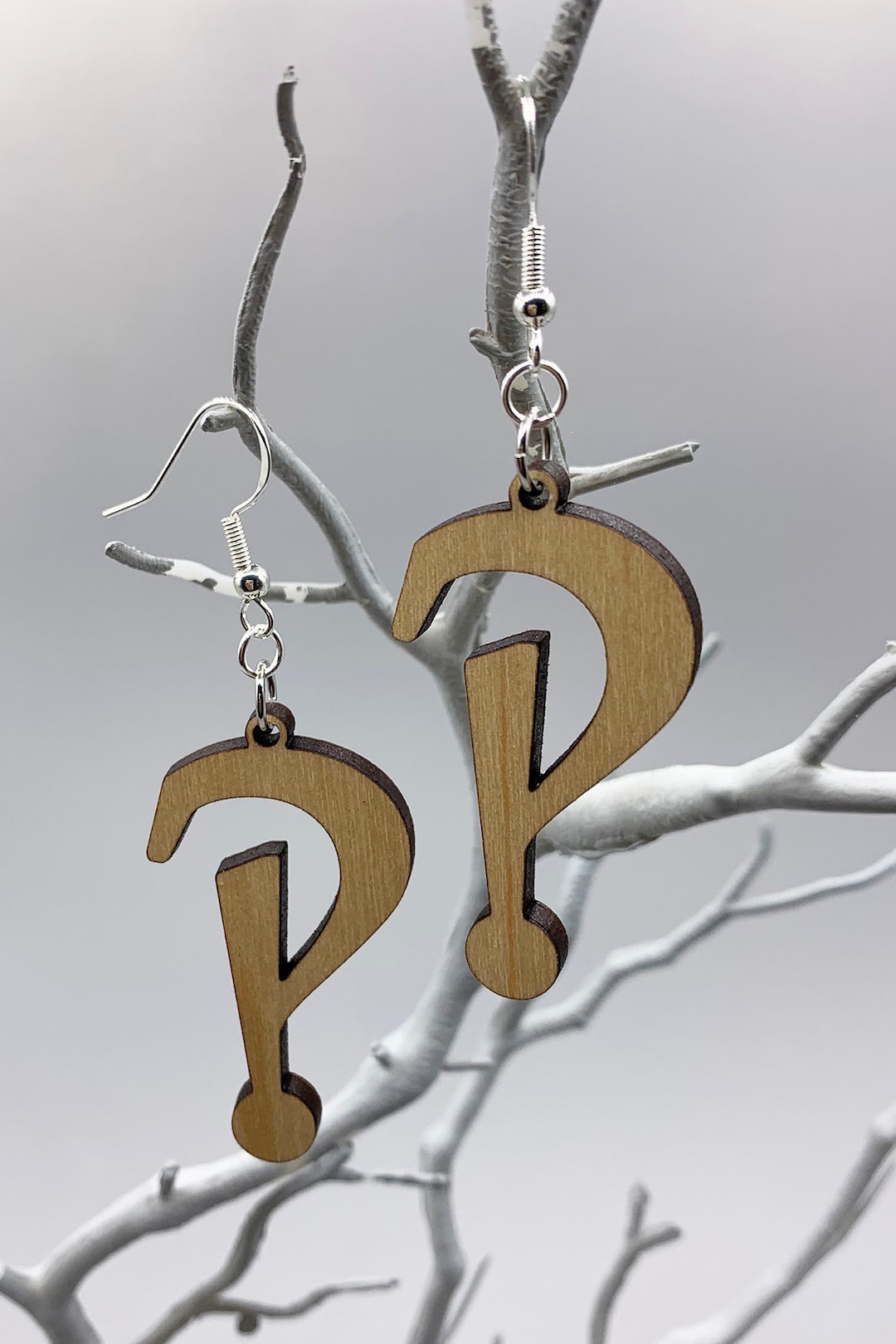 Interrobang ‽ Earrings -grammar Themed Laser-cut Cherry Wood Earrings ...