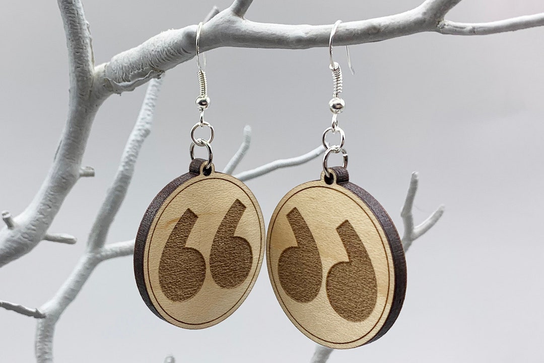 Quote, Unquote Earrings - Quotation Mark Laser-cut Cherry Wood Earrings ...