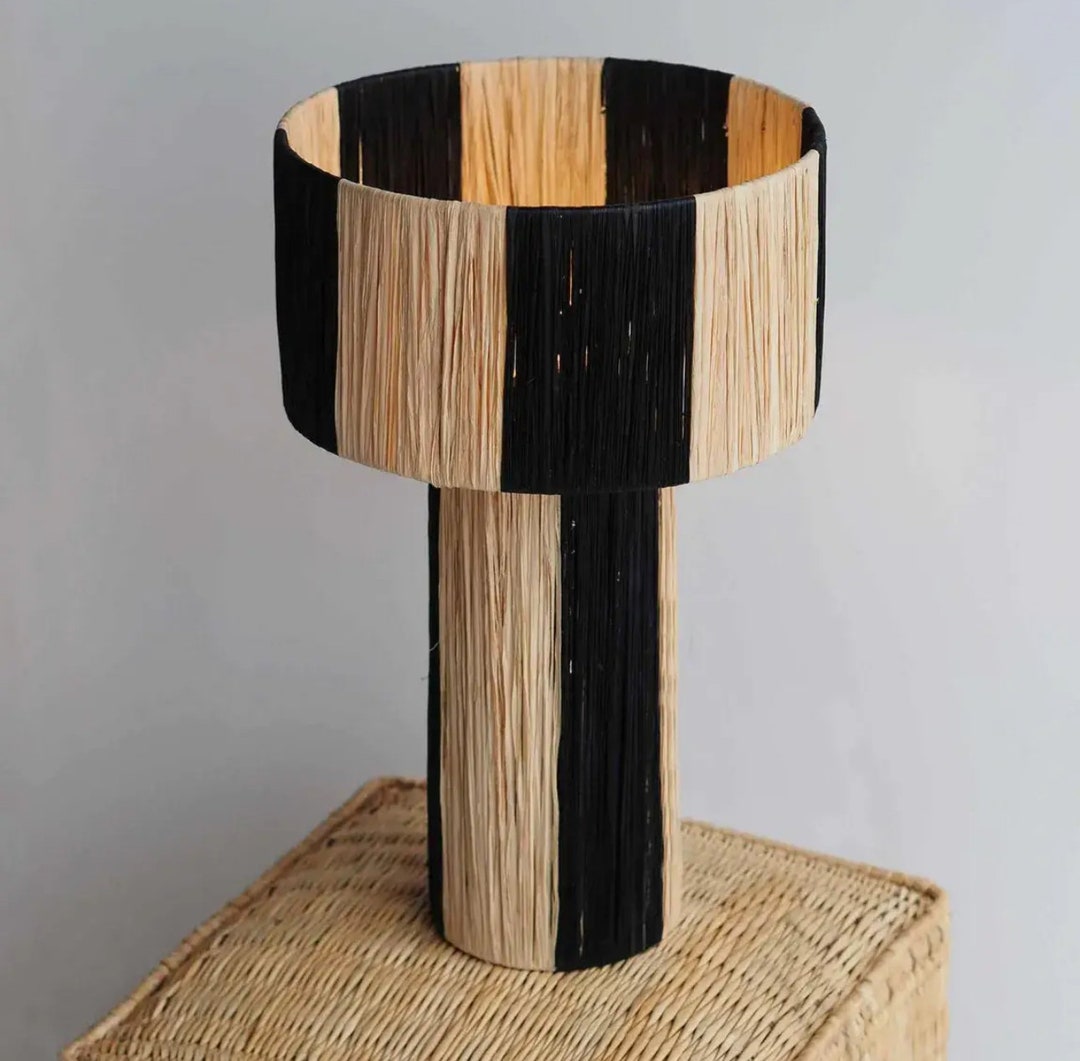 Natural and Black Raffia Lamp, Raffia Lampshade,table LAMPSHADES ...