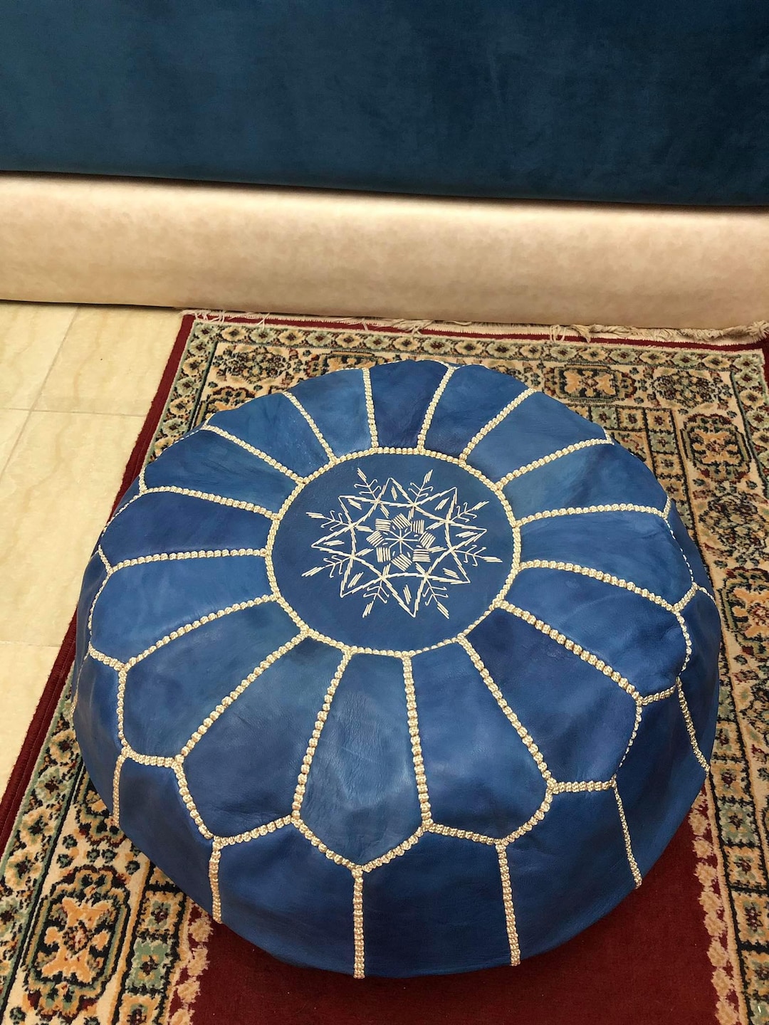 50%OFF Pouf Bleu Jean pouf pouf en cuir pouf marocain - Etsy France