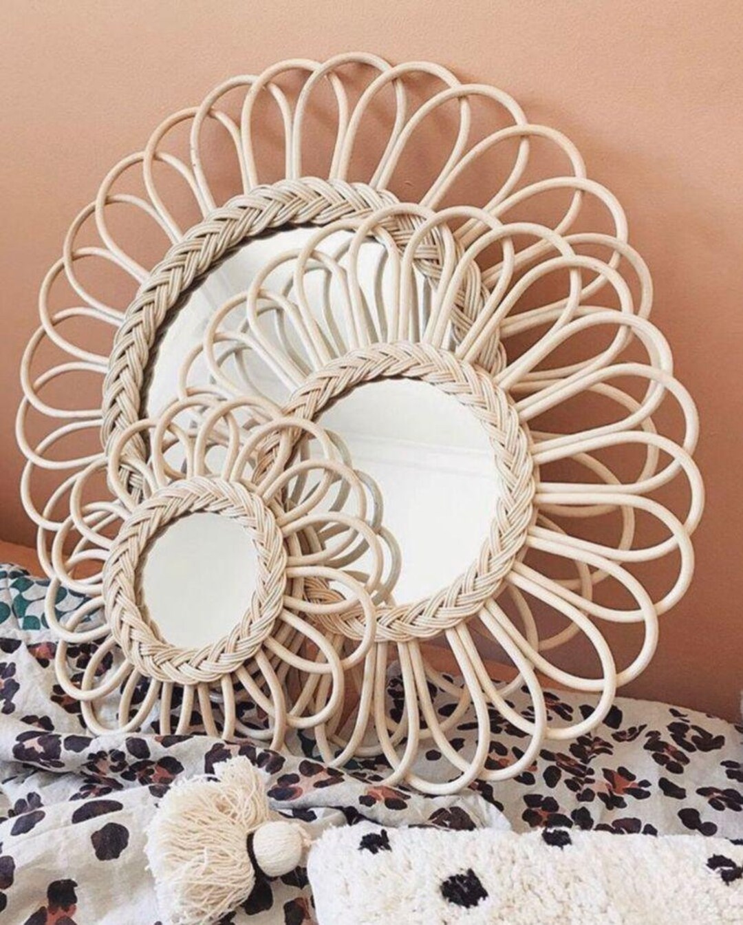 Wall Mirror Round Rattan Sunflower Wall Decoration-boho Mirror Rattan ...