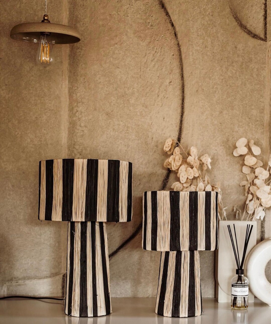 Natural and Black Raffia Lamp, Raffia Lampshade, TABLE LAMPSHADES ...