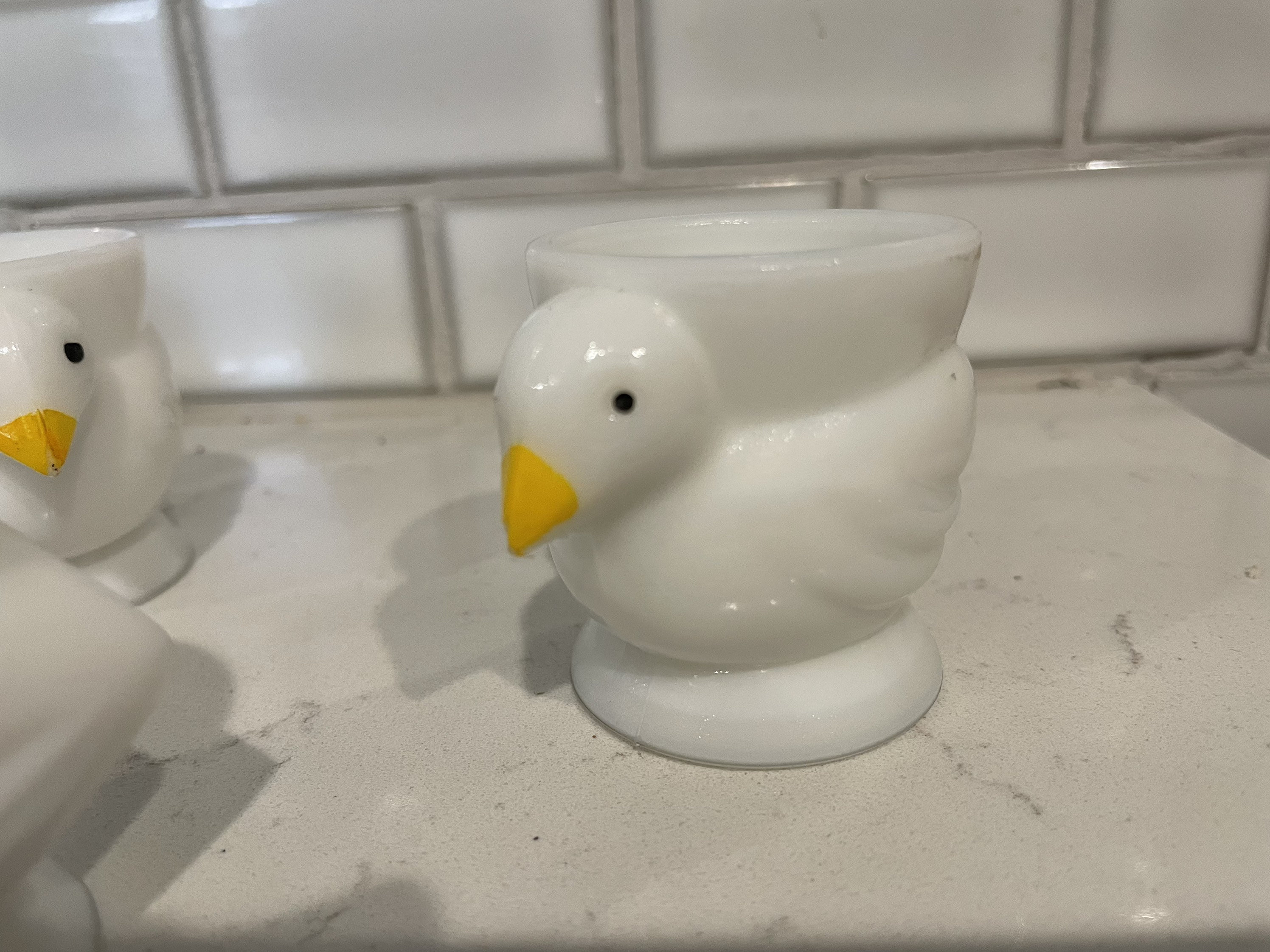 Figural Egg Cup, Milk Glass Chicken, Yellow Beak, Vintage Glassware ...