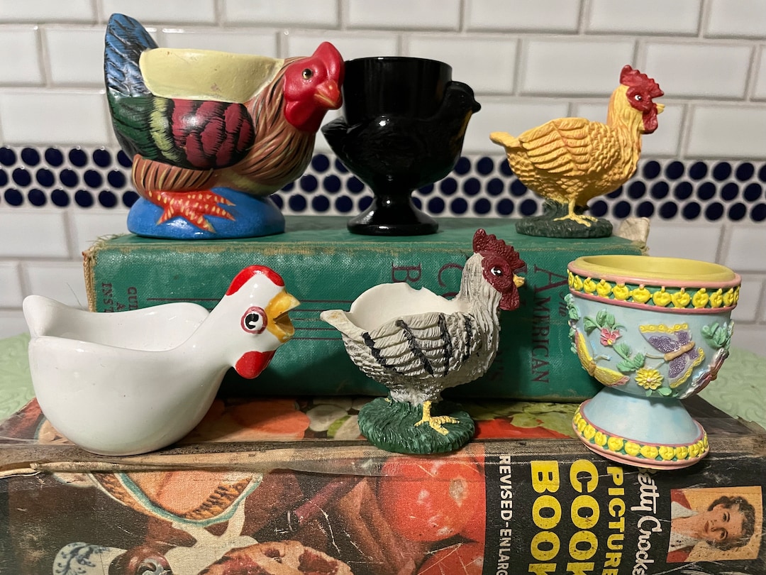 Figural Egg Cups, Vintage Egg Cups, Chickens and Flowers, Buyers Choice ...