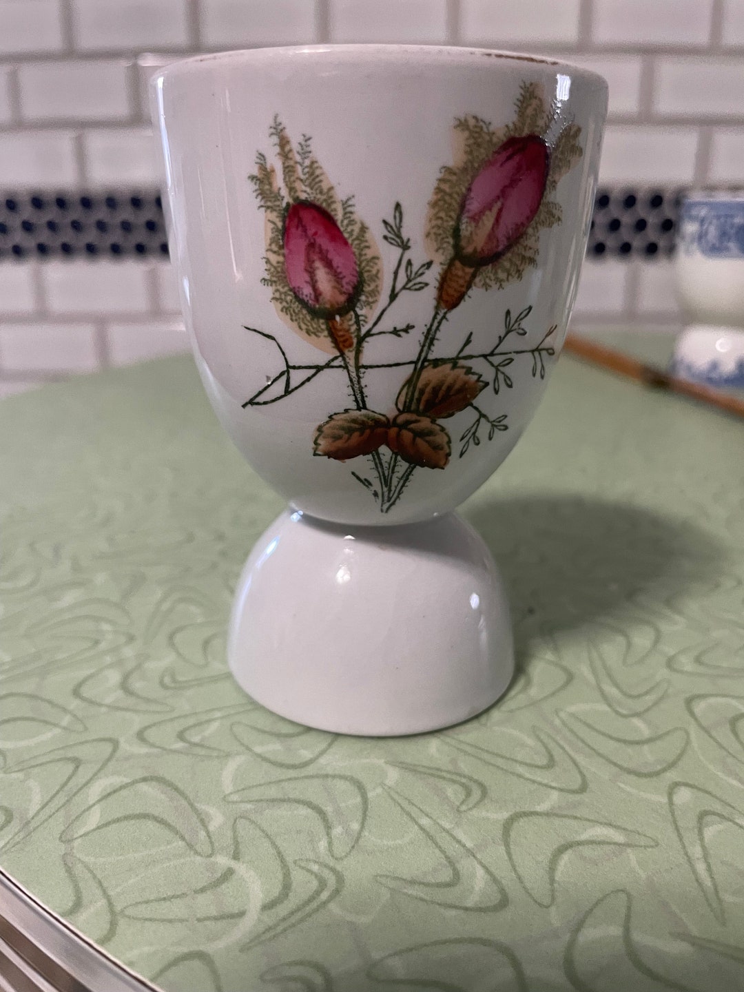 Vintage Double Egg Cup, Abstract Floral Motif, Fancy Brunch, Breakfast ...