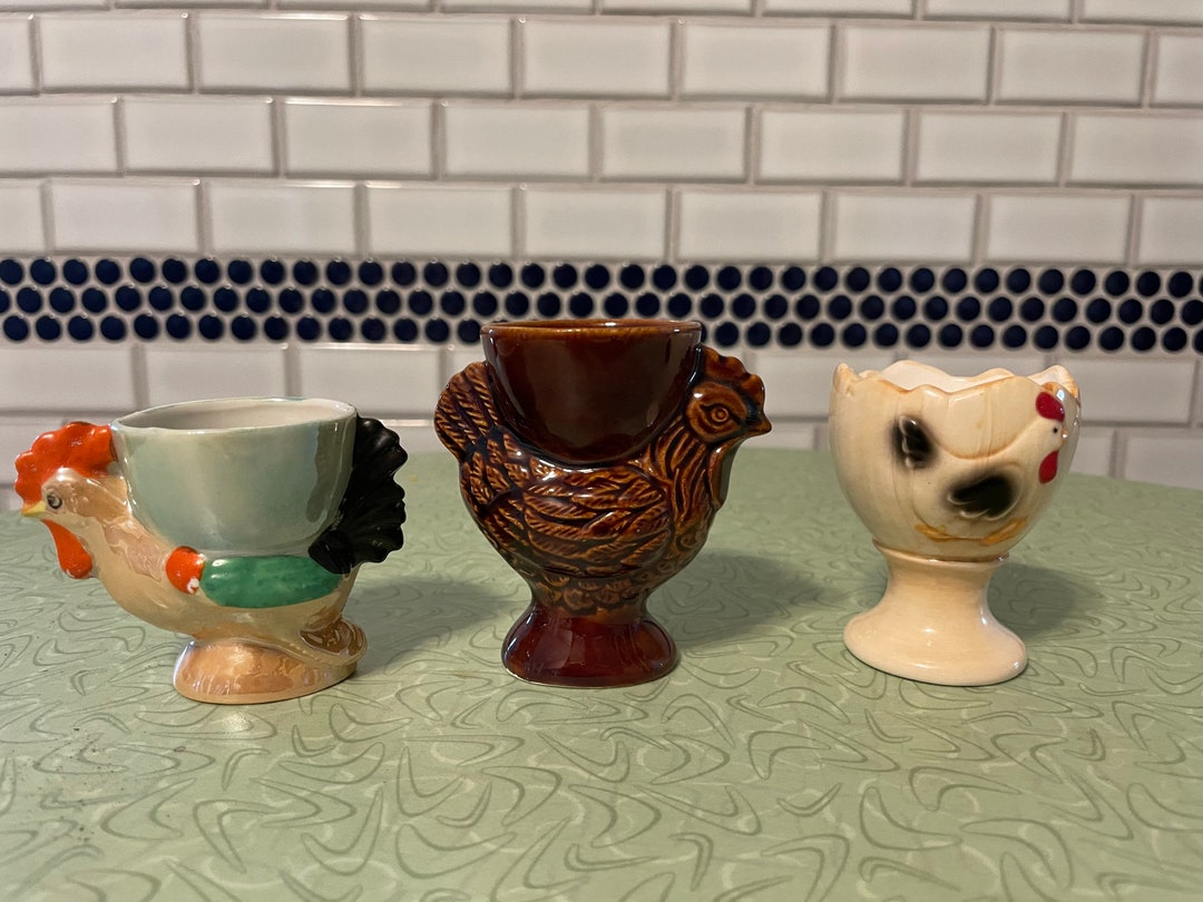 Figural Ceramic Egg Cups, Chicken Design, Buyers Choice, Farmhouse Chic ...